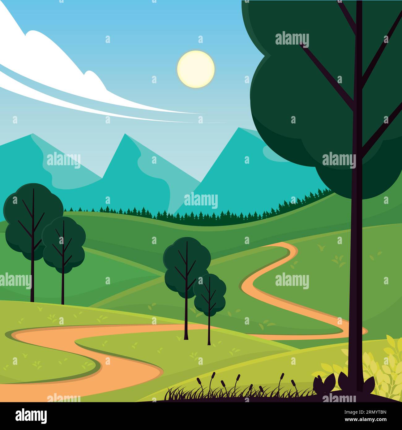 Colored spring seasonal natural landscape Vector Stock Vector Image ...