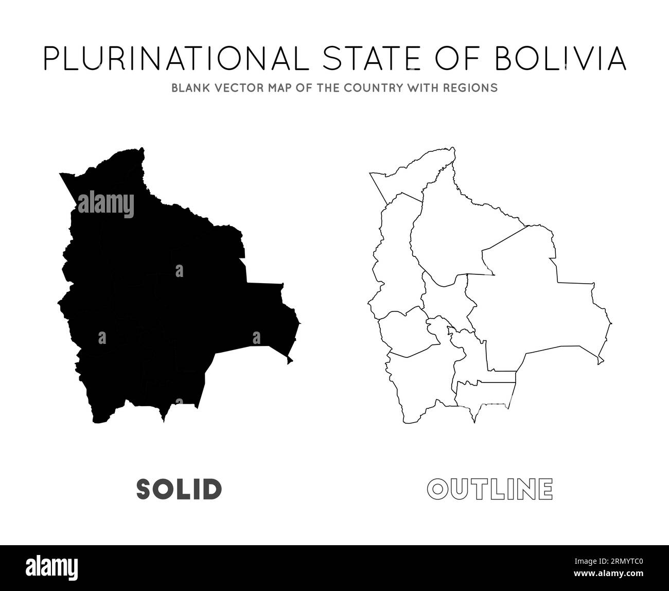 Bolivia map. Blank vector map of the Country with regions. Borders of Bolivia for your ...