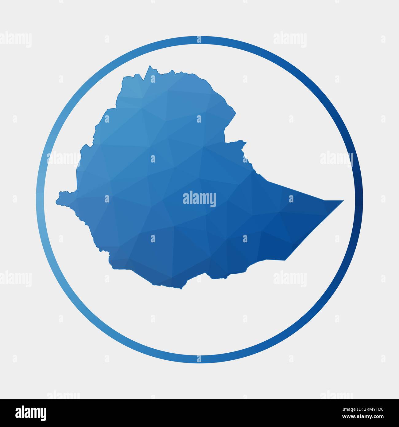 Ethiopia icon. Polygonal map of the country in a gradient ring. Round ...