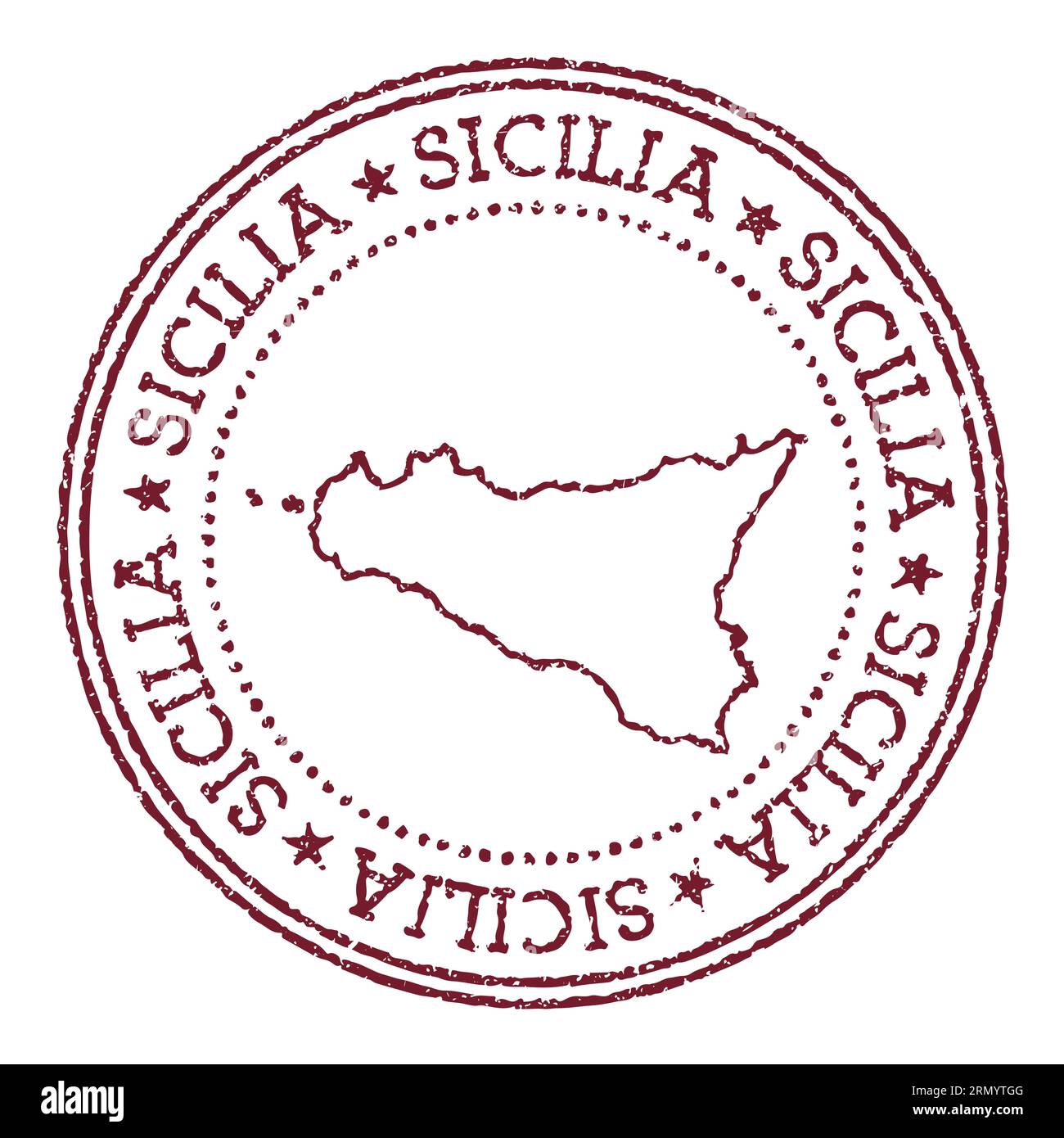 Sicilia round rubber stamp with island map. Vintage red passport stamp ...