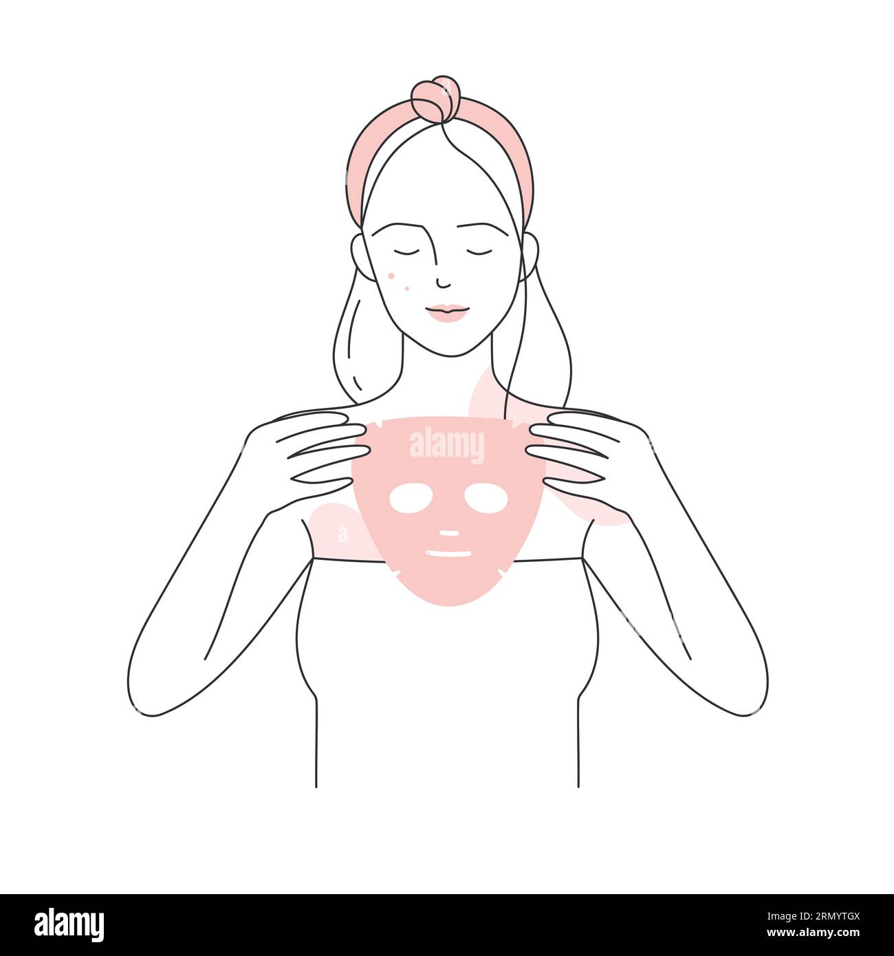 Girl putting treatment face sheet mask. Beauty care routine ...