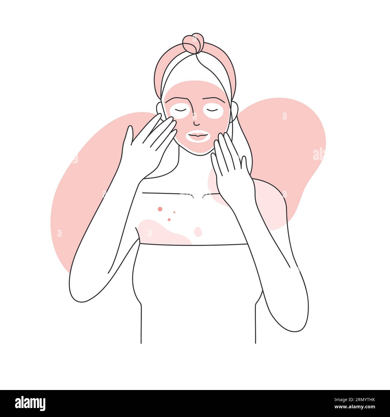 Girl with treatment sheet face mask. Acne beauty care mask, skin care ...