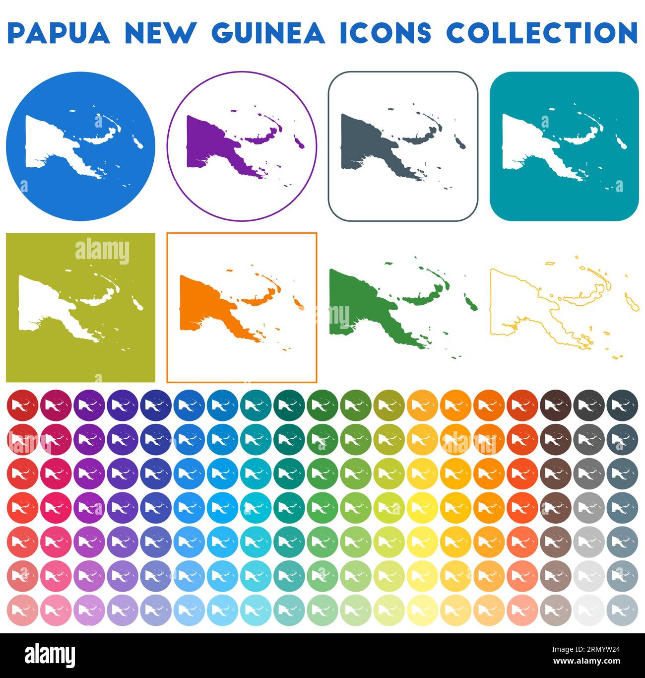 Papua New Guinea icons collection. Bright colorful trendy map icons ...