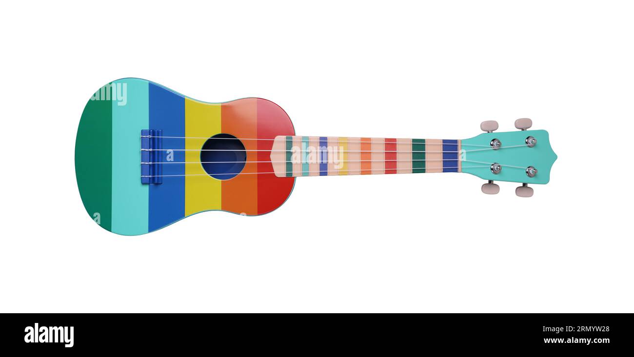 Colorful ukulele on white background, top view. String musical ...