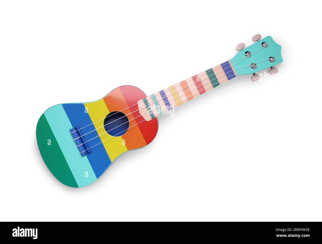 Colorful ukulele on white background, top view. String musical ...