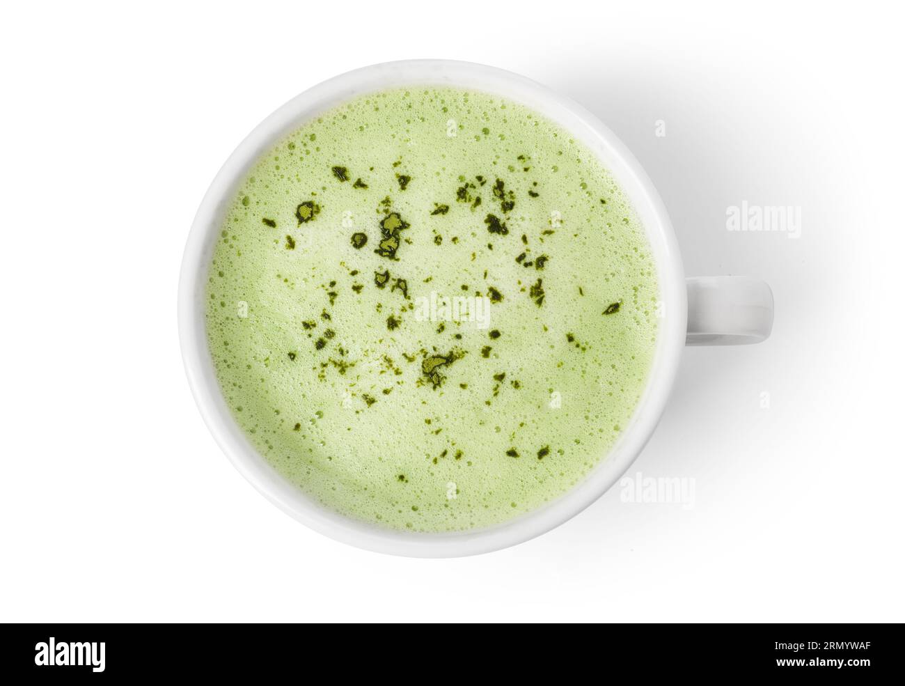 Cup of tasty matcha latte isolated on white, top view Stock Photo - Alamy