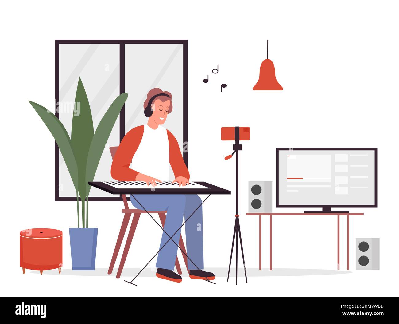 Musician blogger recording new music video. Online music lessons, music ...