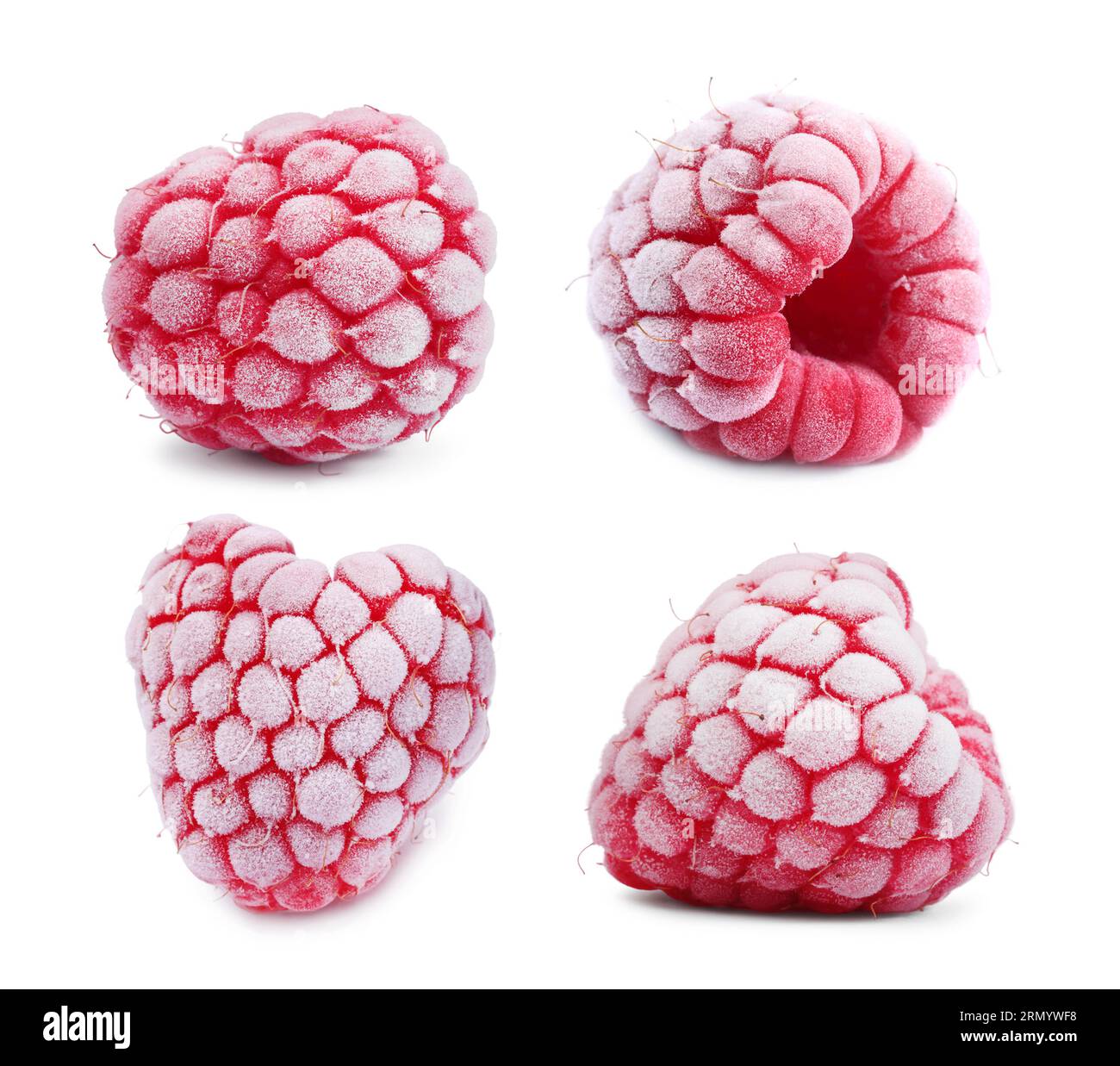 Set of frozen raspberries isolated on white background Stock Photo - Alamy