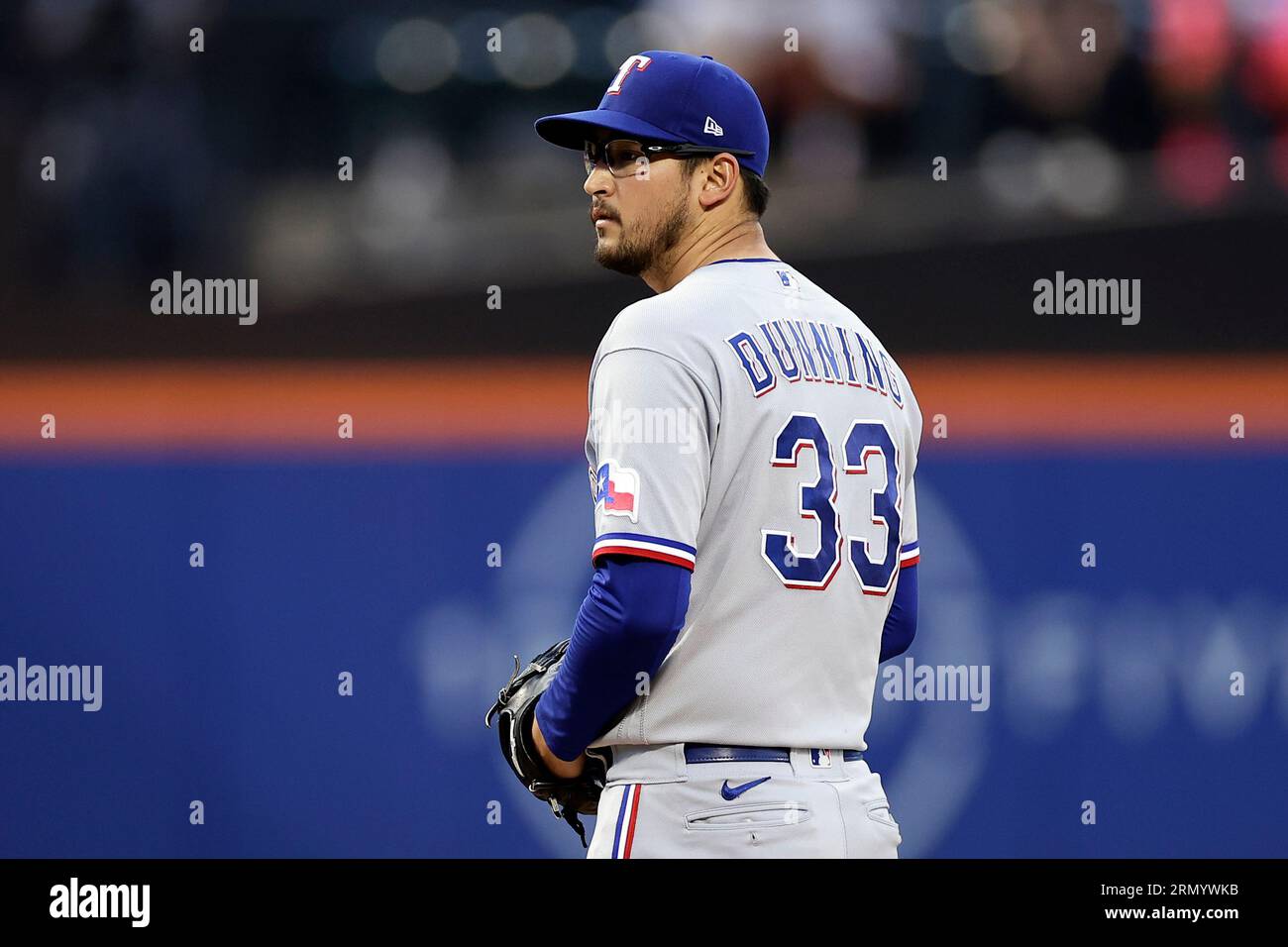 Texas Rangers pitcher Dane Dunning (33) pitches against the New York ...
