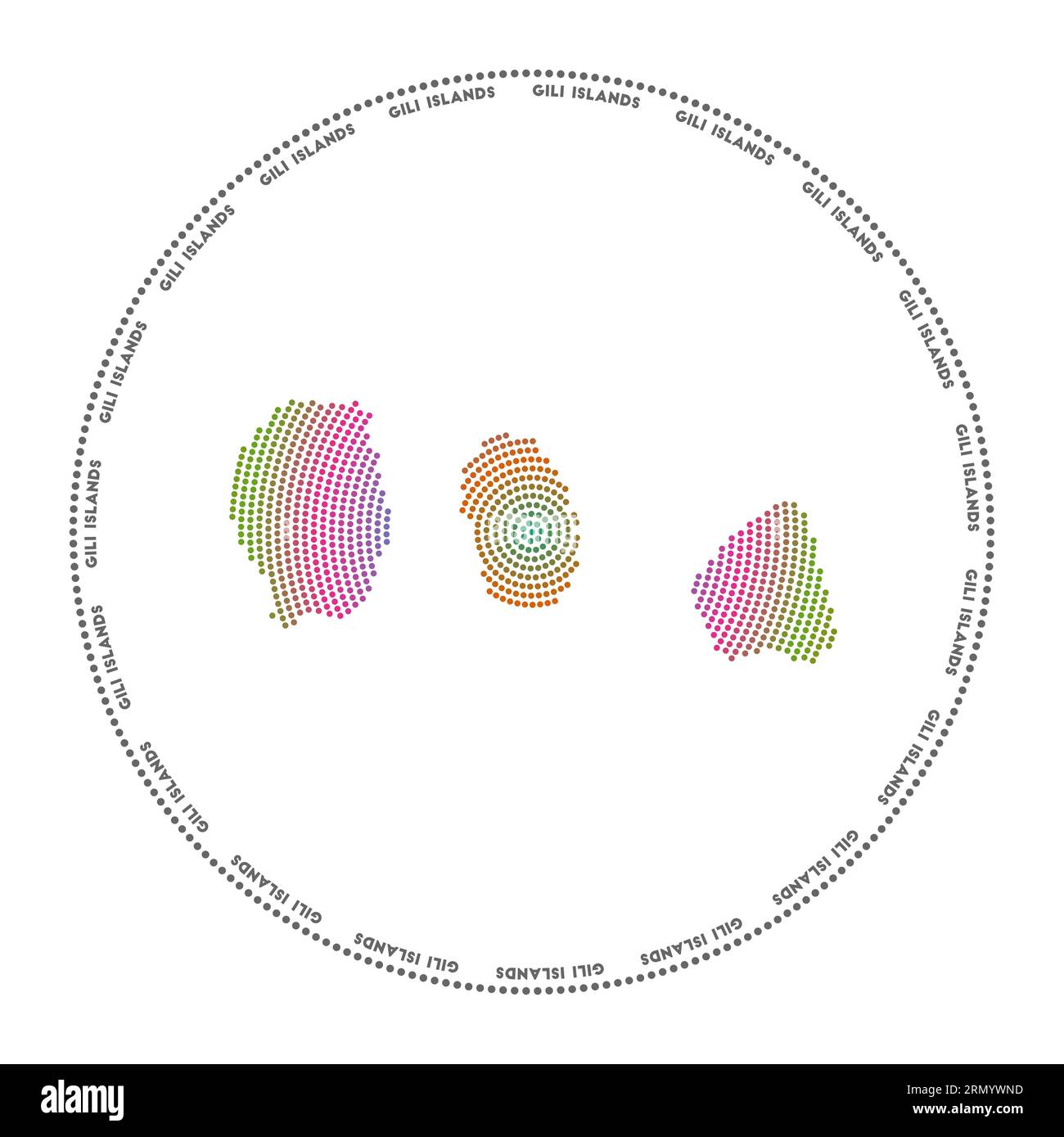 Gili Islands round logo. Digital style shape of Gili Islands in dotted ...