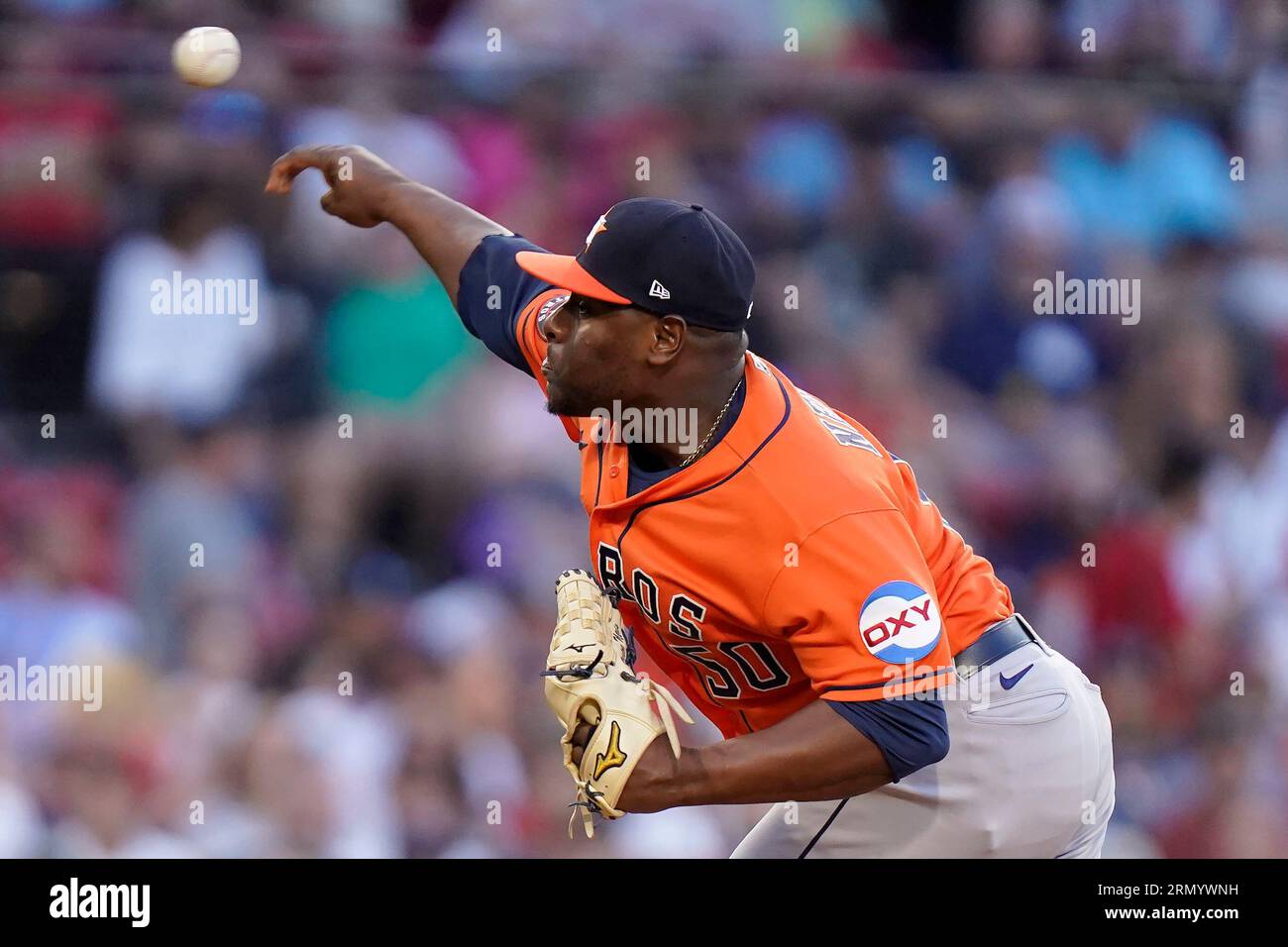 Houston Astros pitcher Hector Neris throws to a Boston Red Sox batter ...