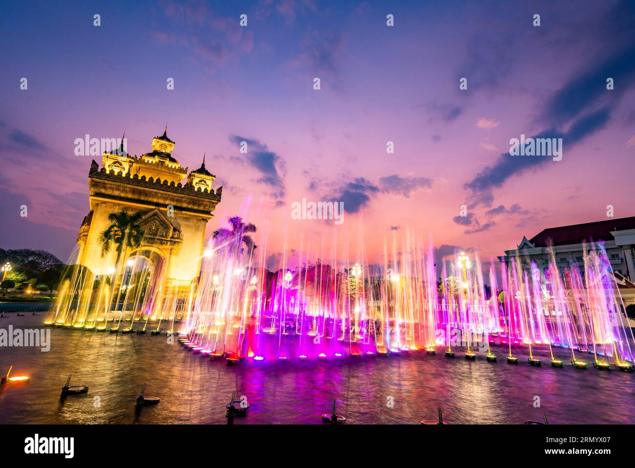Beautiful,colorful light and fountain water display,synchronized with ...