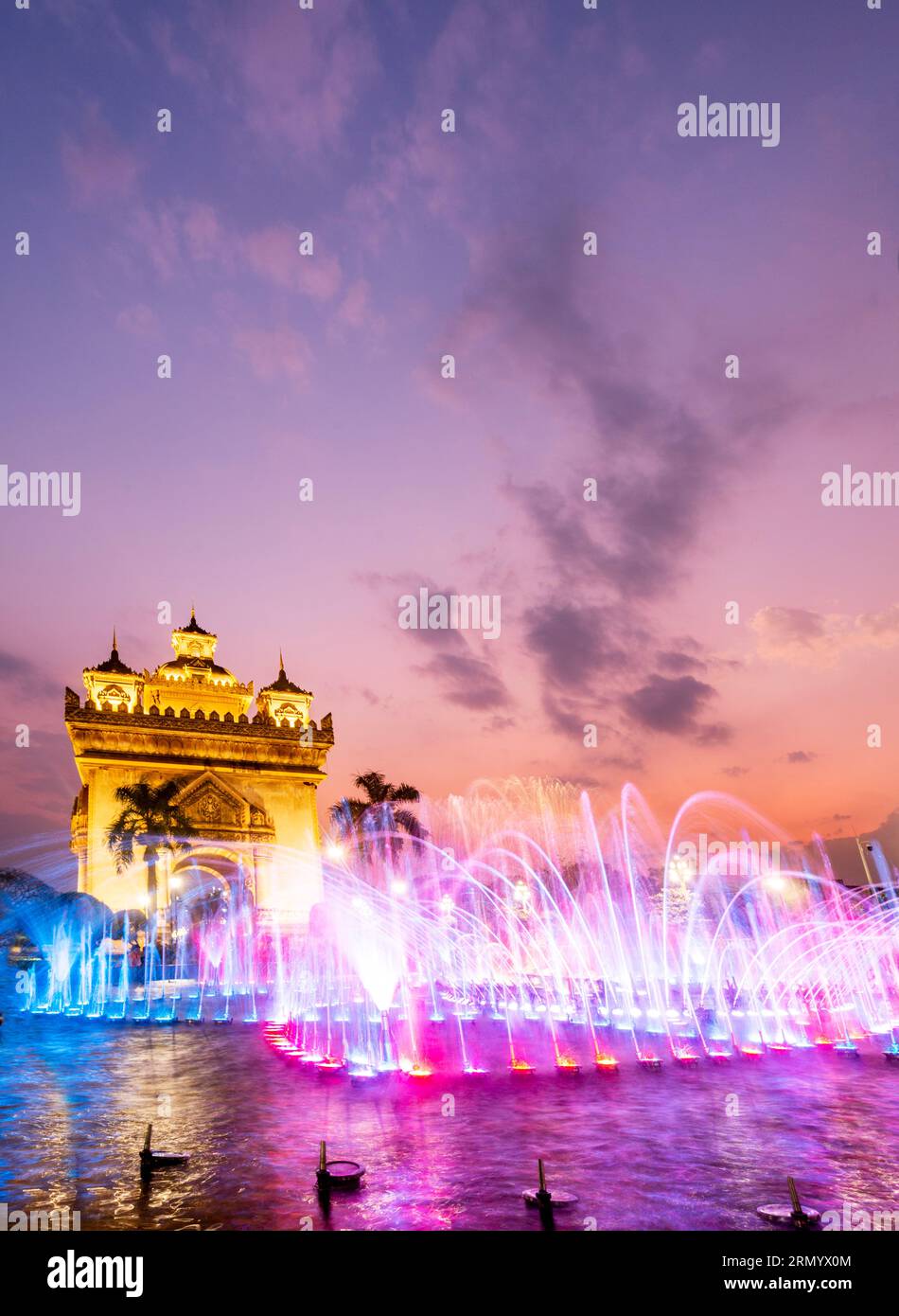 Beautiful,colorful light and fountain water display,synchronized with ...