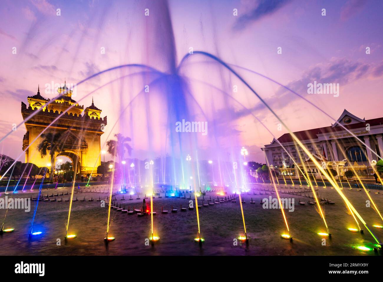 Beautiful,colorful light and fountain water display,synchronized with ...