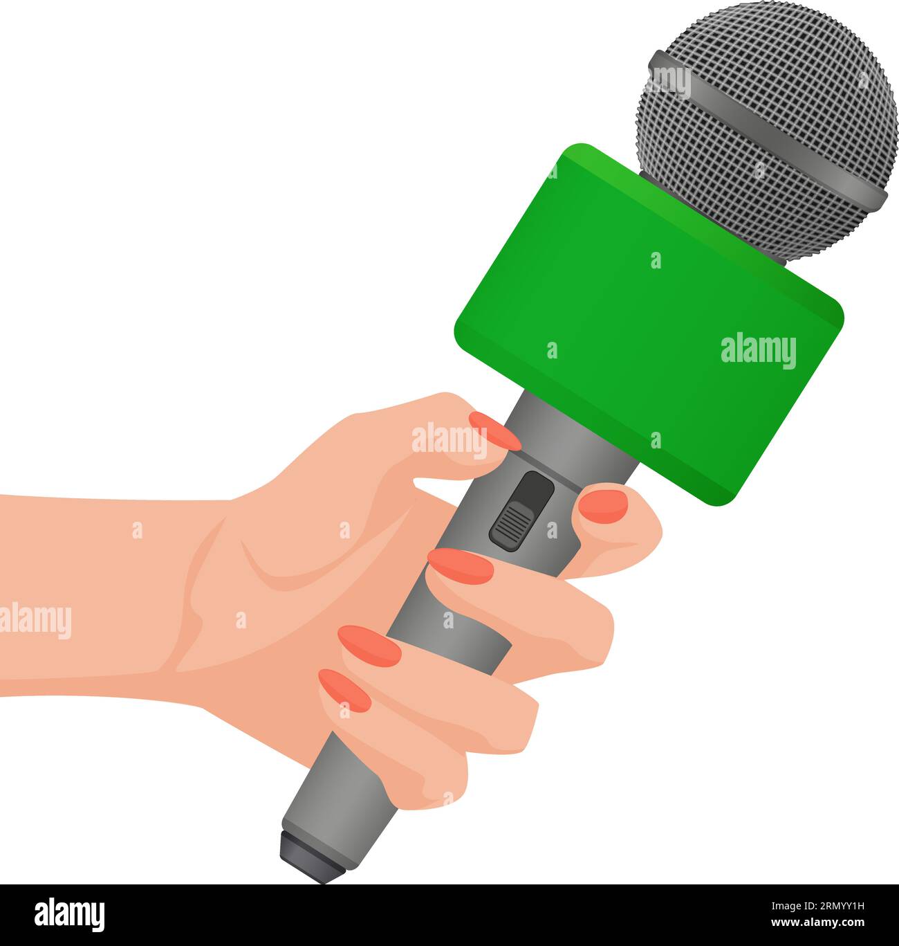 Hand holding press microphone. News reporter interview, news journalist vector illustration ...