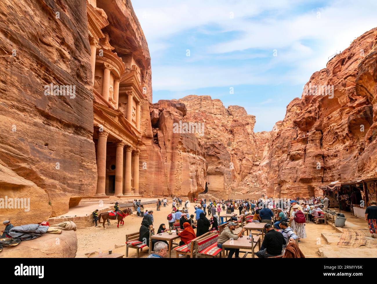 View of the Treasury building looking towards the Siq canyon crevice ...
