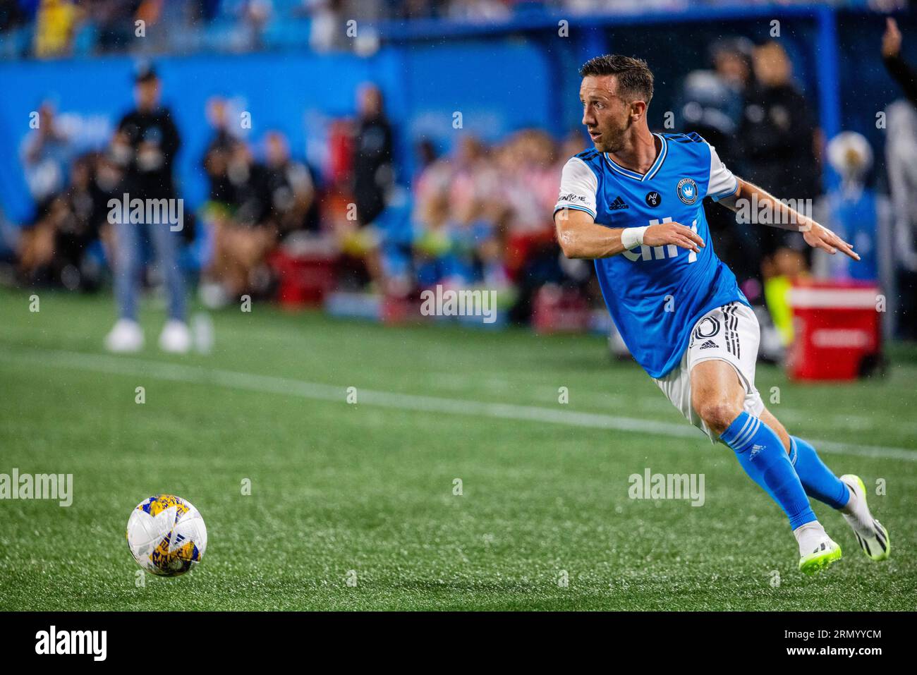 August 30, 2023: Charlotte FC midfielder Brecht Dejaegere (10) drives ...