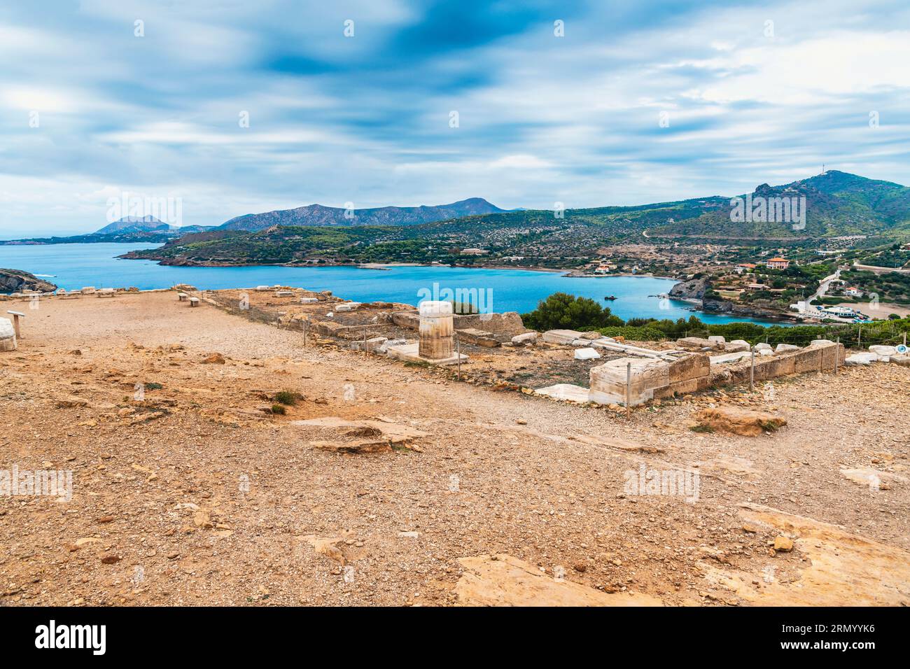 View of the coastline of the Athenian Riviera from the ruins at Cape ...