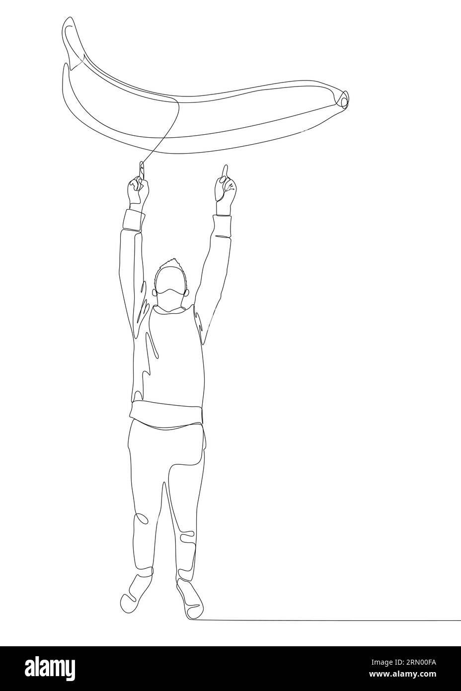 One Continuous Line Of Man Pointing With Finger At Banana Thin Line Illustration Vector Concept