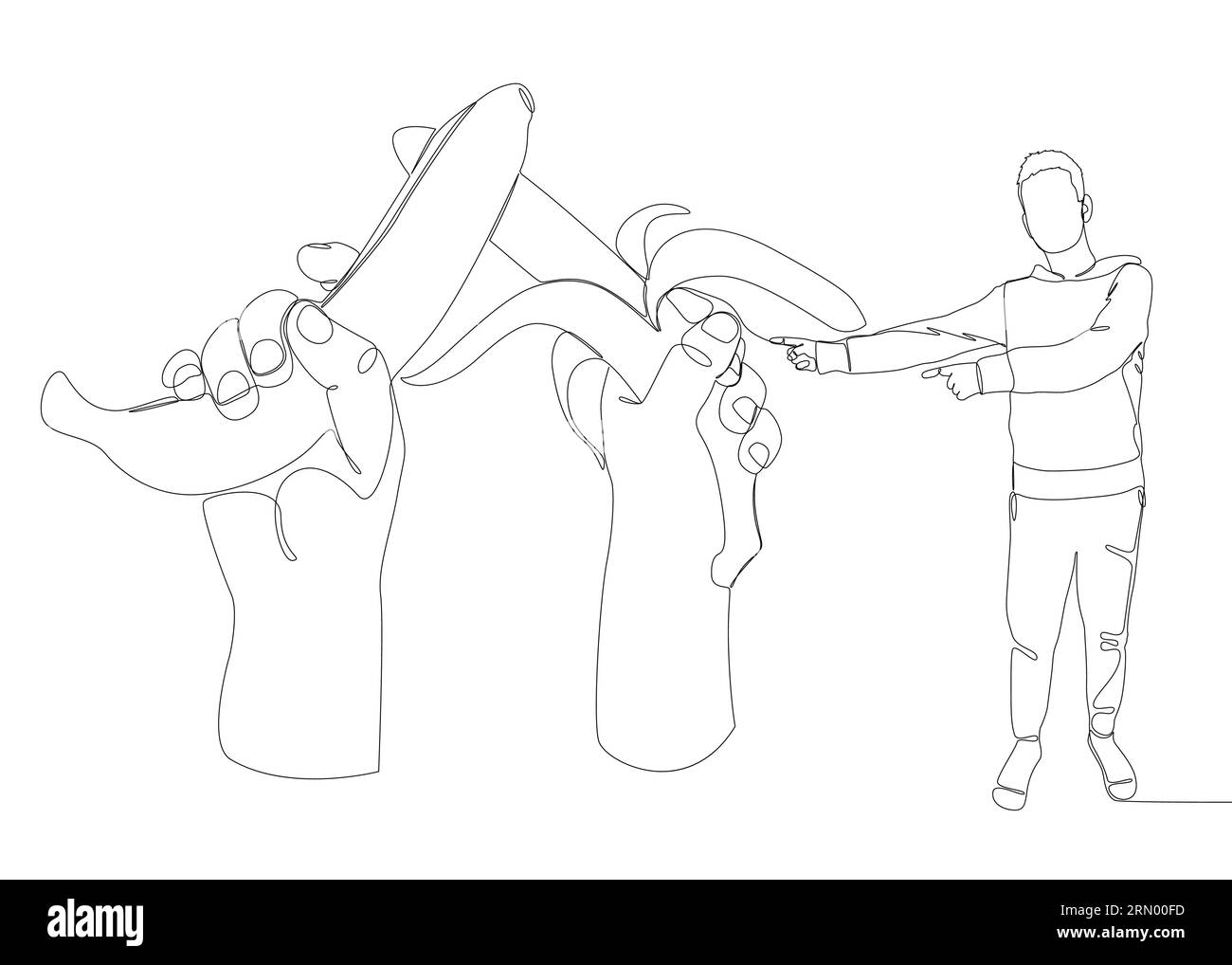 One Continuous Line Of Man Pointing With Finger At Banana Thin Line