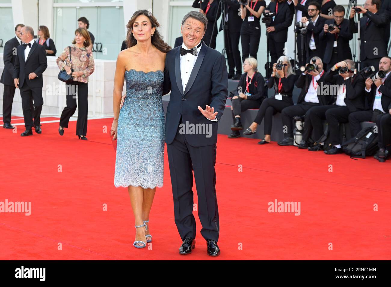 Venice Lido, Italy. 30th Aug, 2023. Agnese Landini (l) and Matteo Renzi ...
