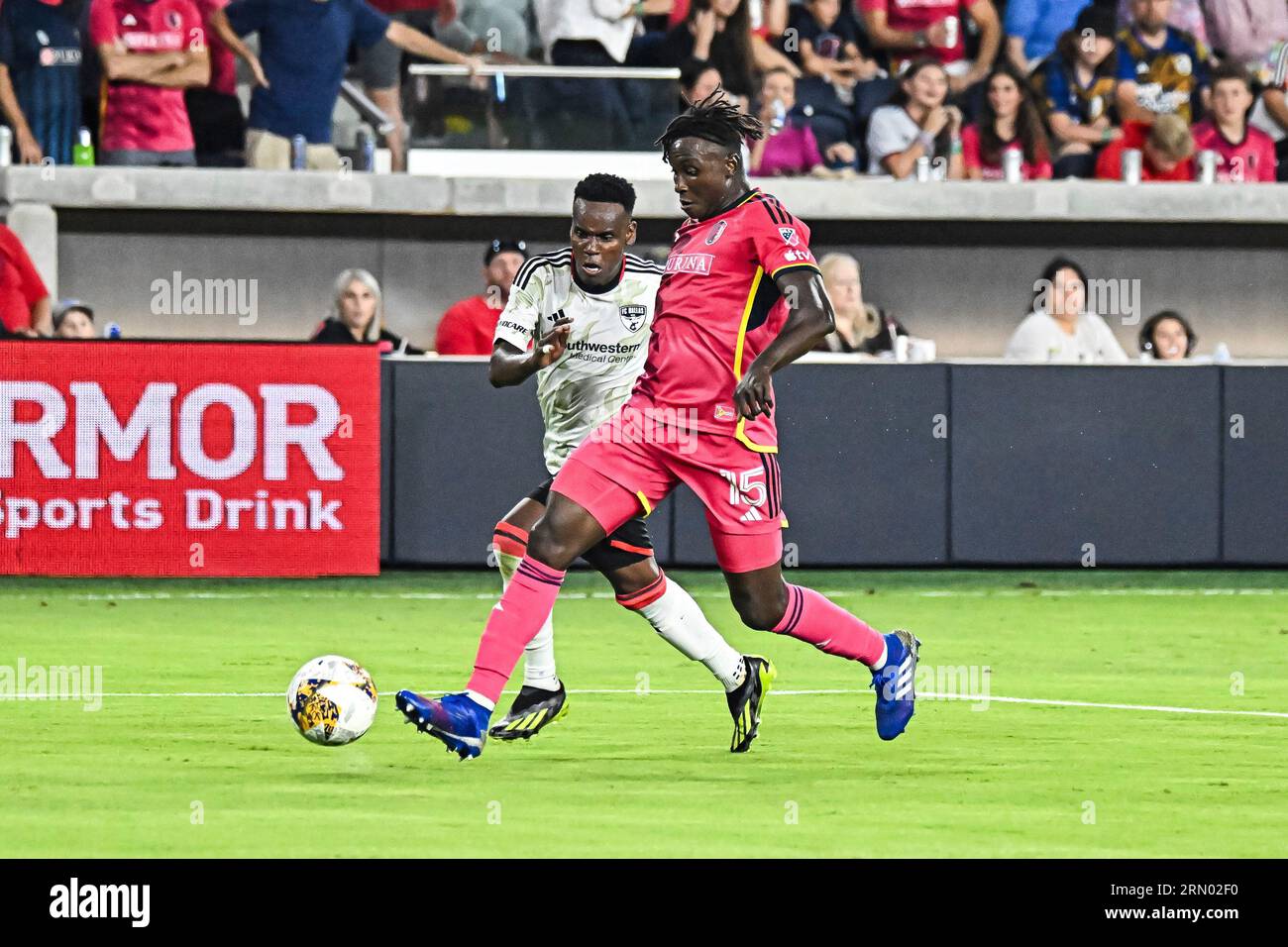 ST. LOUIS, MO - AUG 30: St. Louis City defender Joshua Yaro (15) tries ...