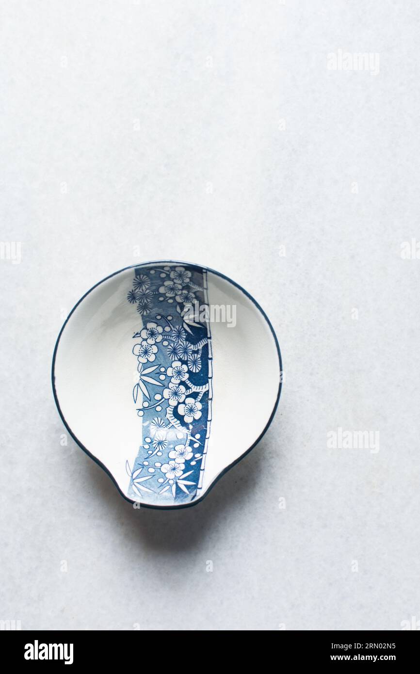 white and blue tempura sauce bowl with a floral pattern, hand painted ...