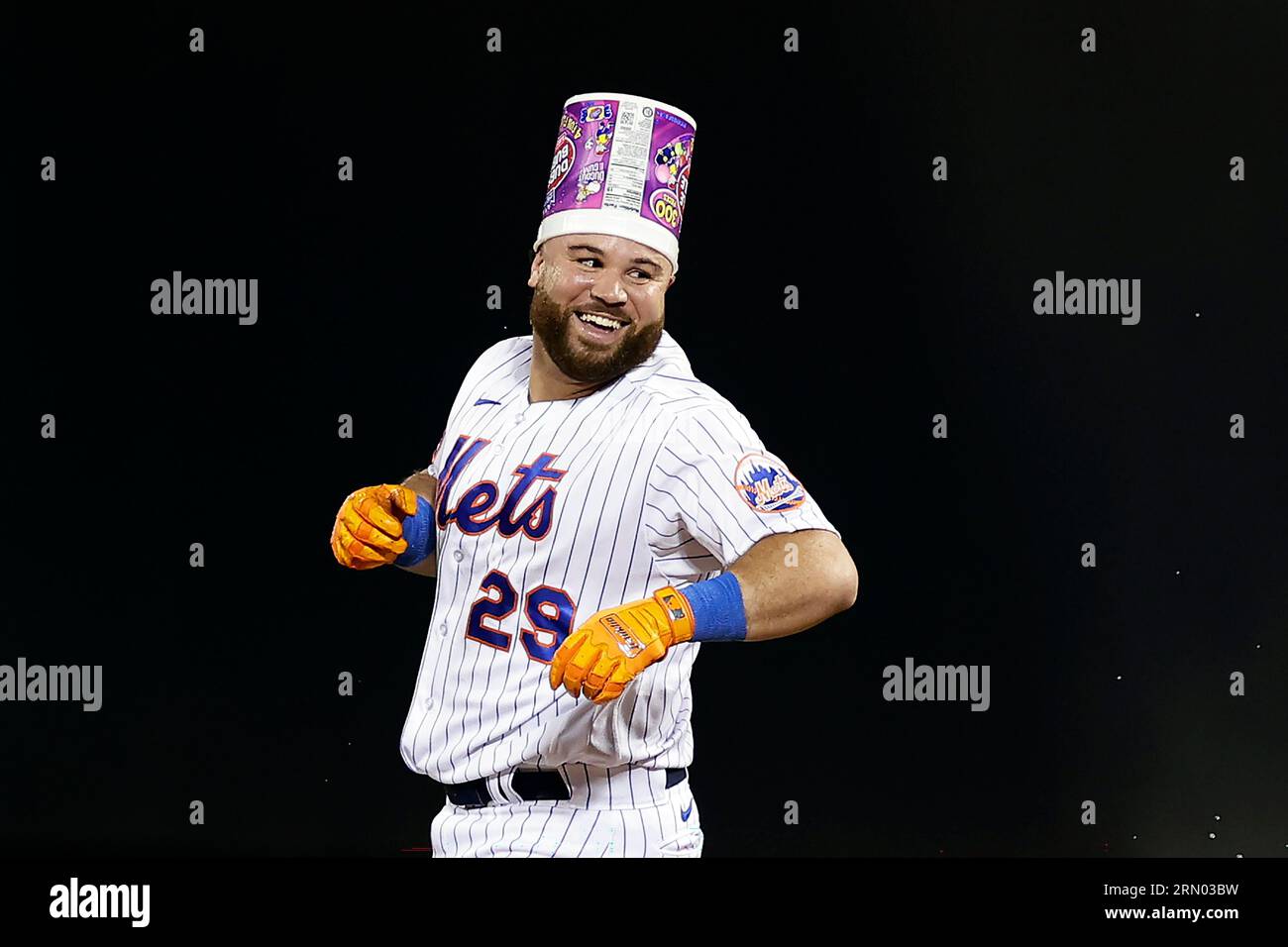 New York Mets' DJ Stewart reacts after being hit by a pitch with the ...