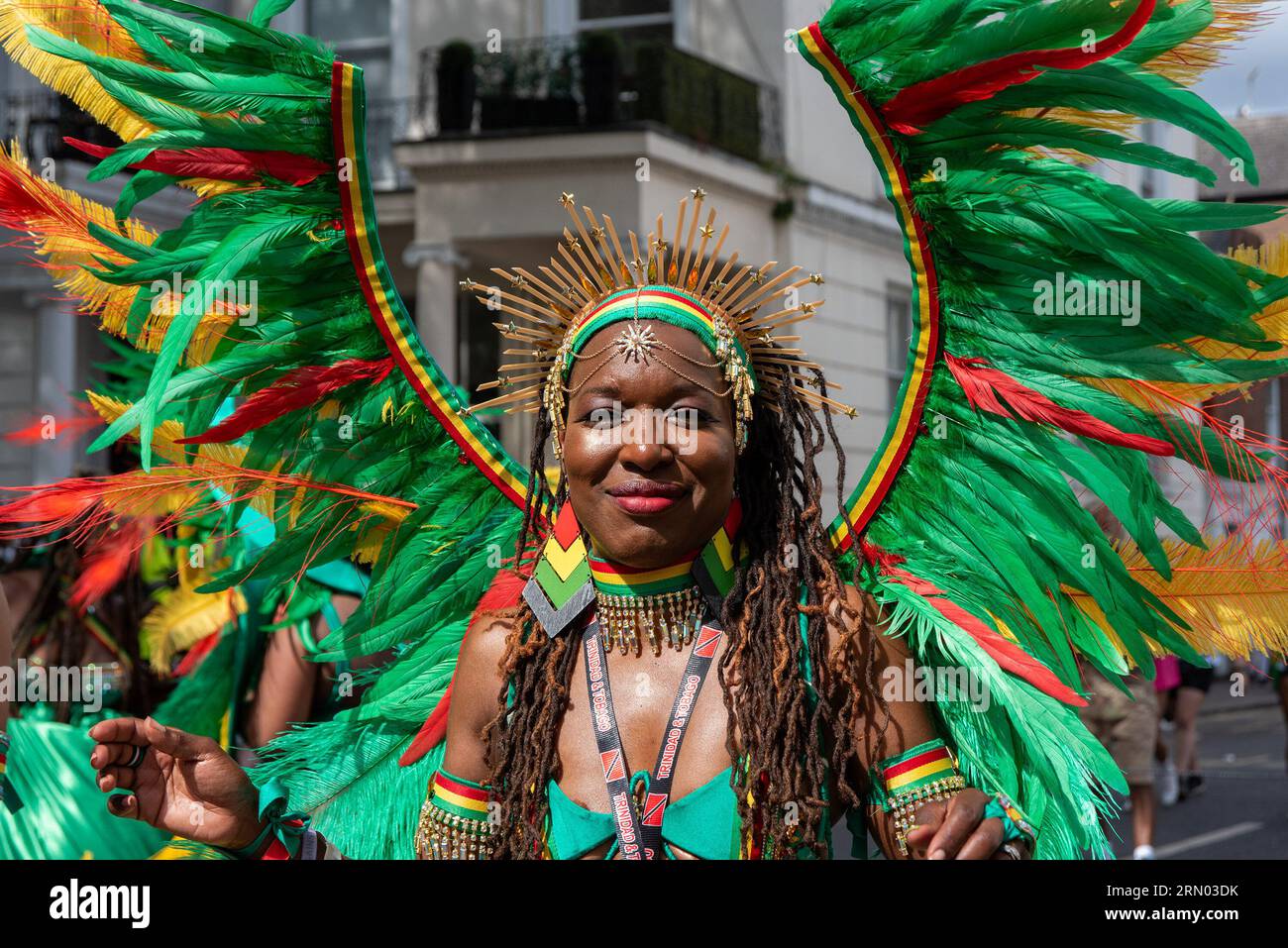 A female dancer from Trinidad and Tobago dressed in a colorful costume ...