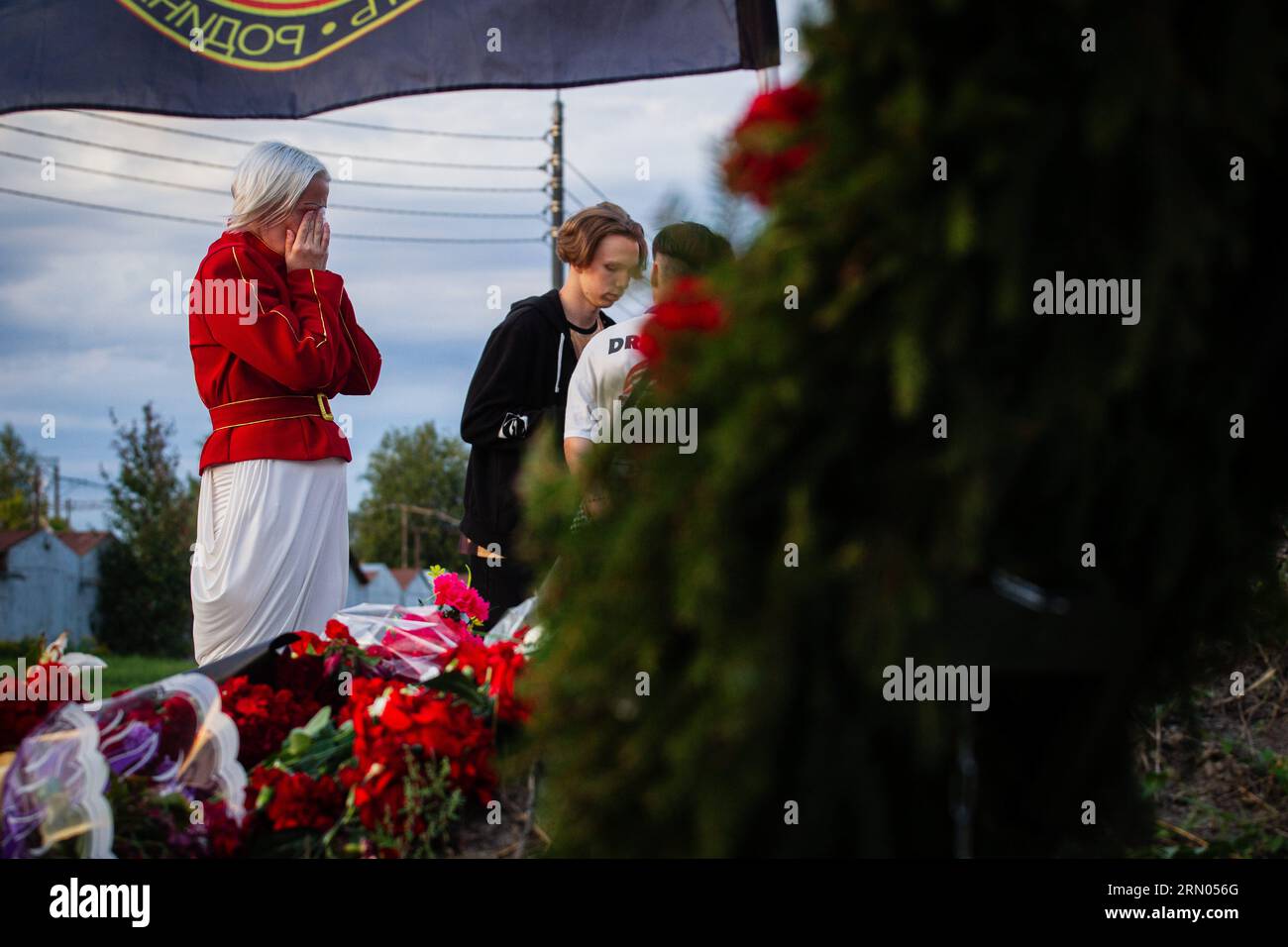 A woman came to lay flowers in memory of the head of the Wagner Group ...