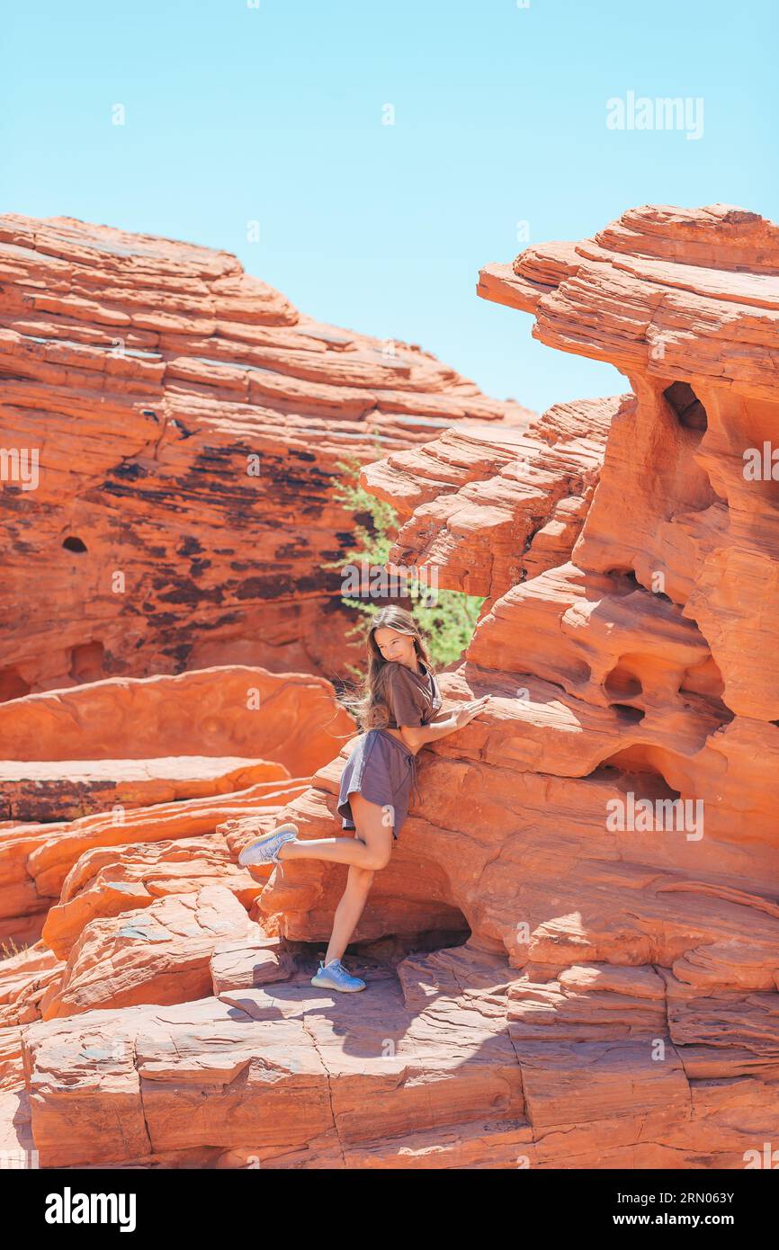 Young girl on trail at Fire Valley in Utah Stock Photo - Alamy