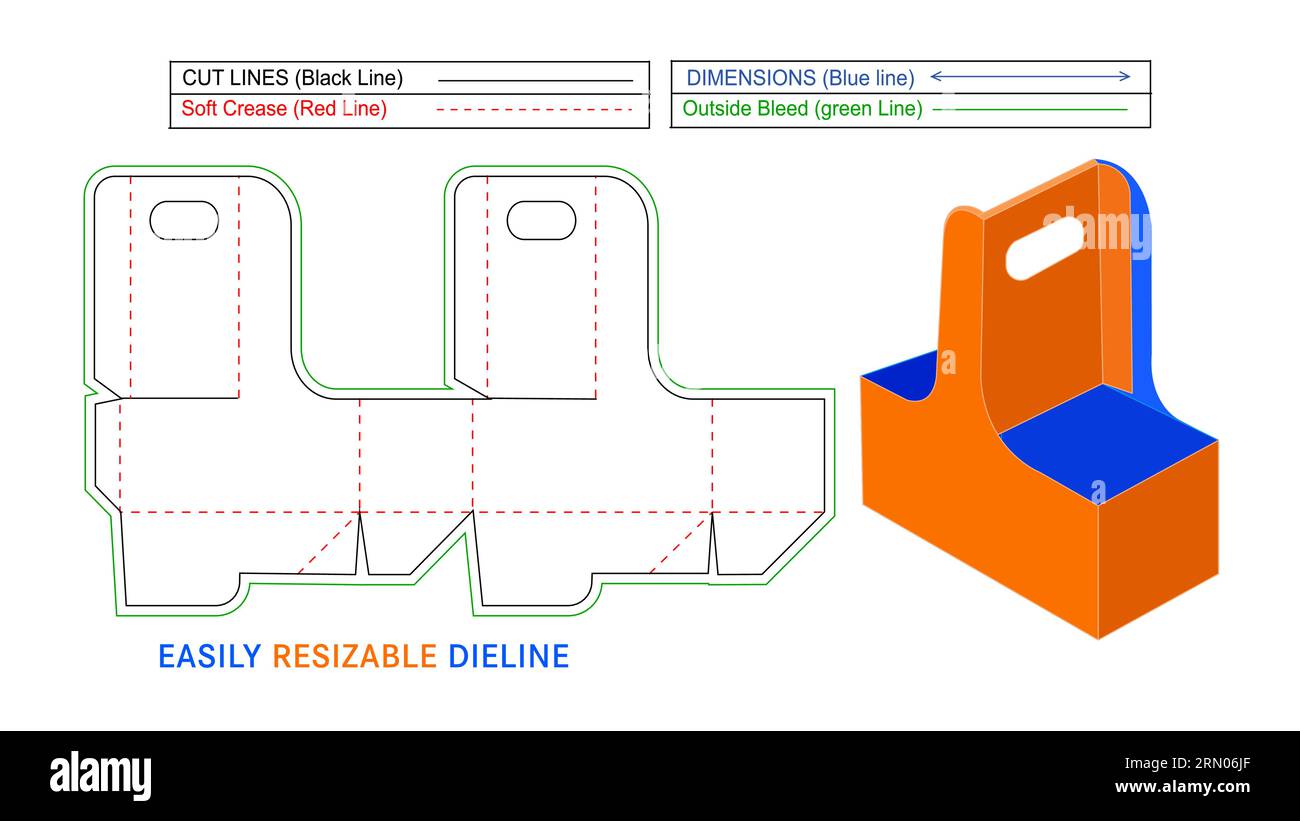 Wine paper box with holding notch perfect die line and 3D box Stock ...
