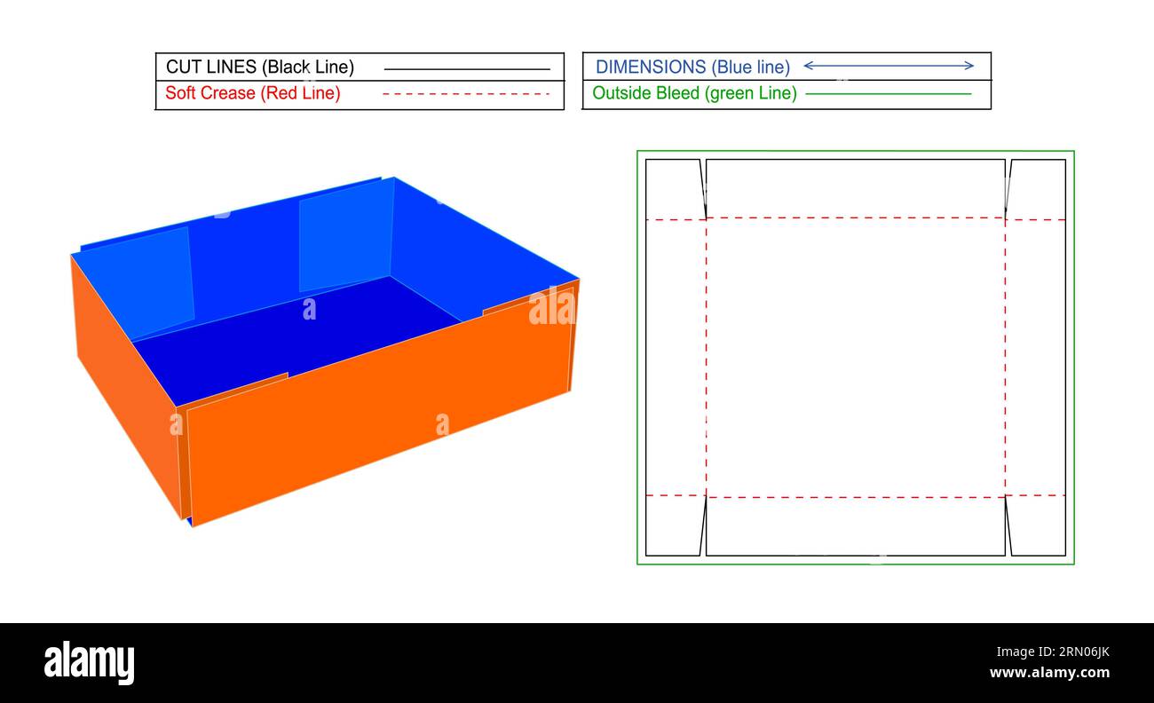 Tray box Corrugated Cardboard tray box, Die line template and 3D render ...