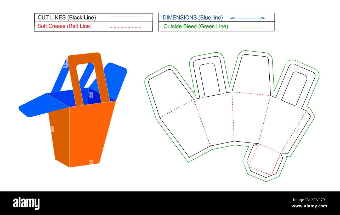 Shopping bag box style die line and 3D vector file editable and ...