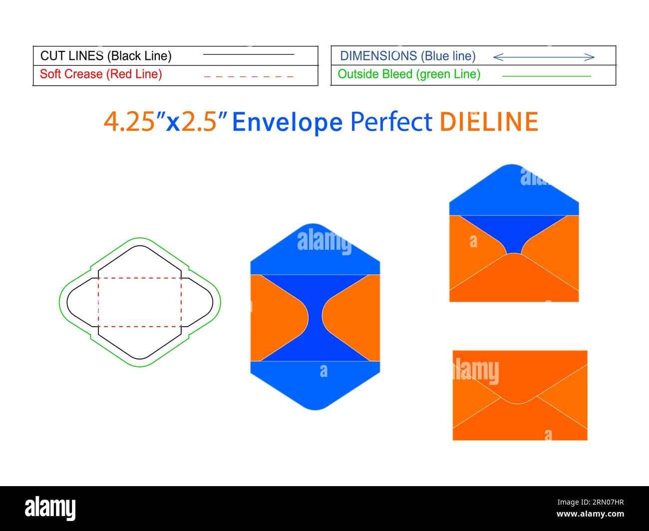 Plain mini envelope template 4.25x2.5 inch die line template and 3D ...