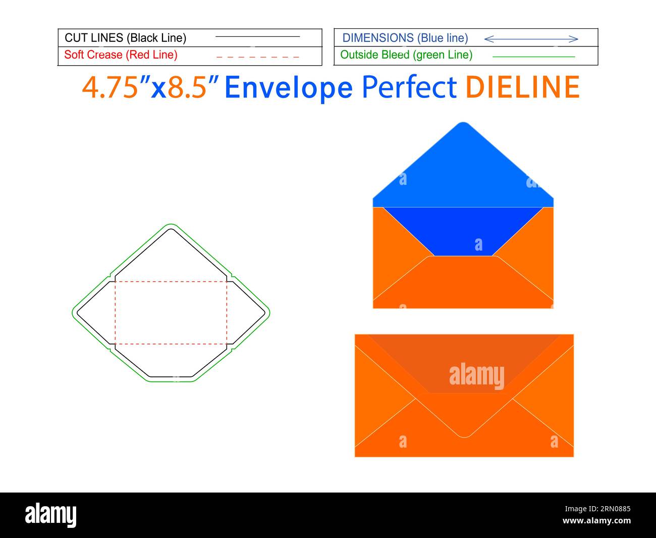 Envelope 4.75x8.5 inch die line template and 3D envelope editable ...