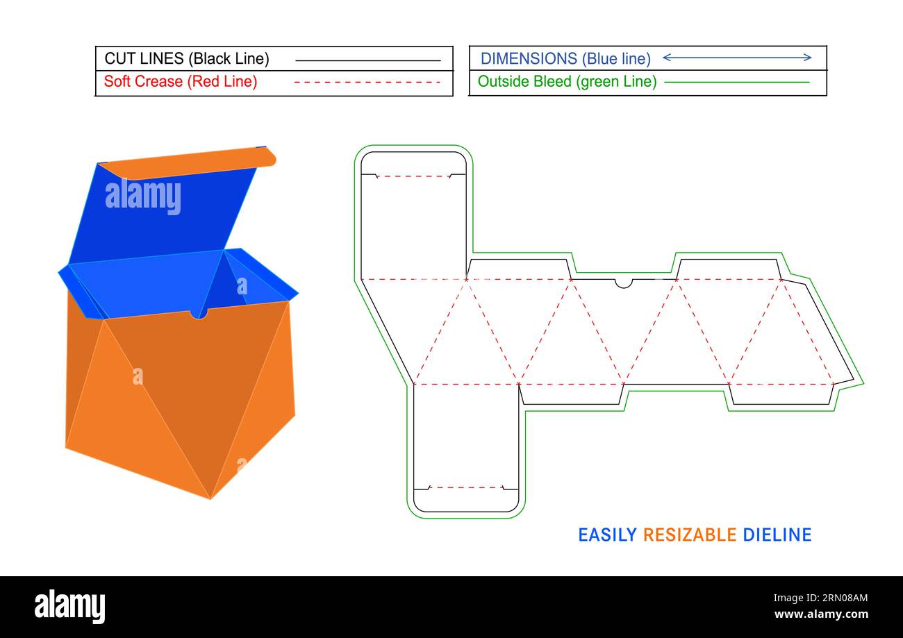 Diamond Shape tuck end 8 face Box Die Cut or die line Template side ...