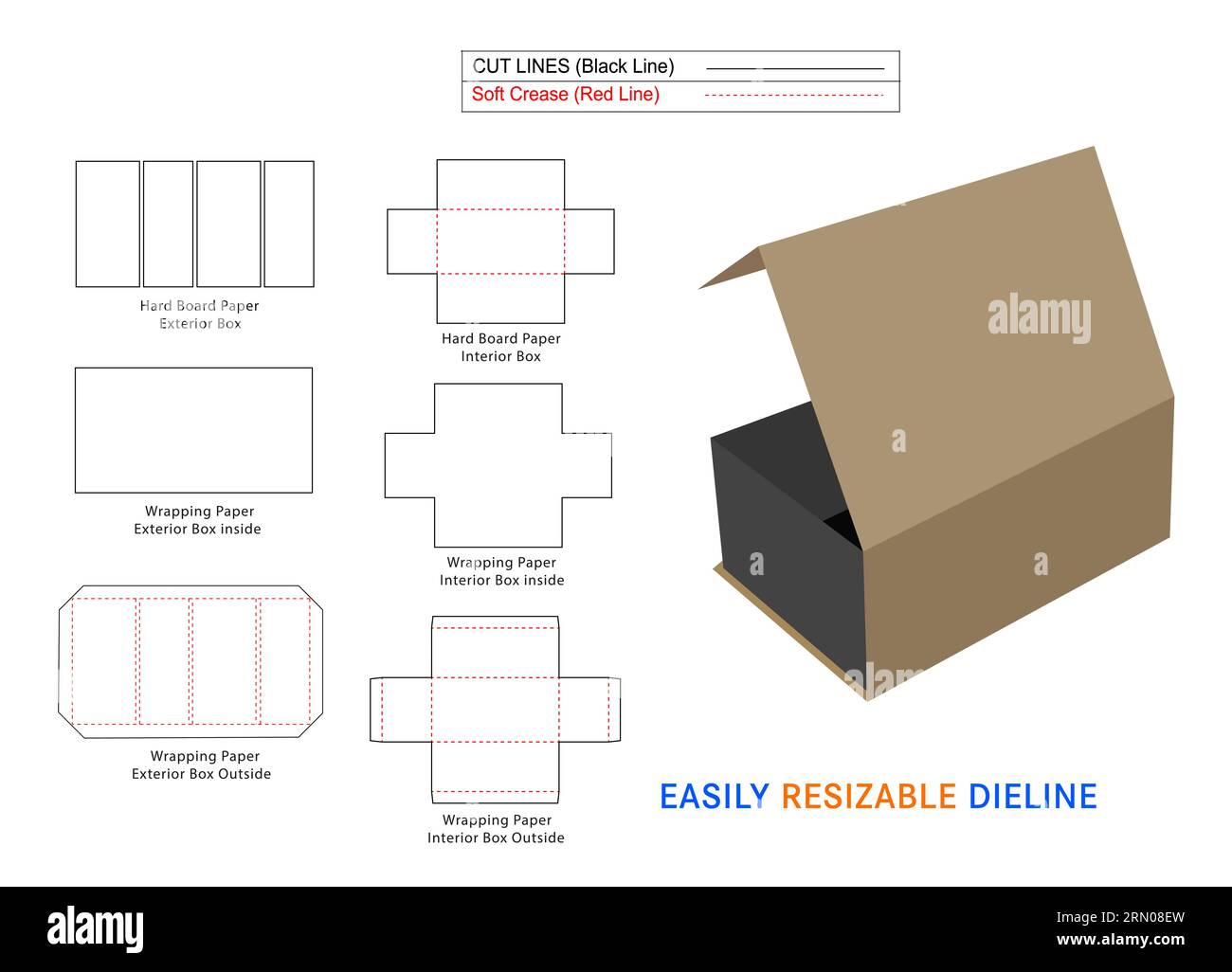 Custom Luxury rigid box, Magnetic Rigid Boxes die line template and 3D ...