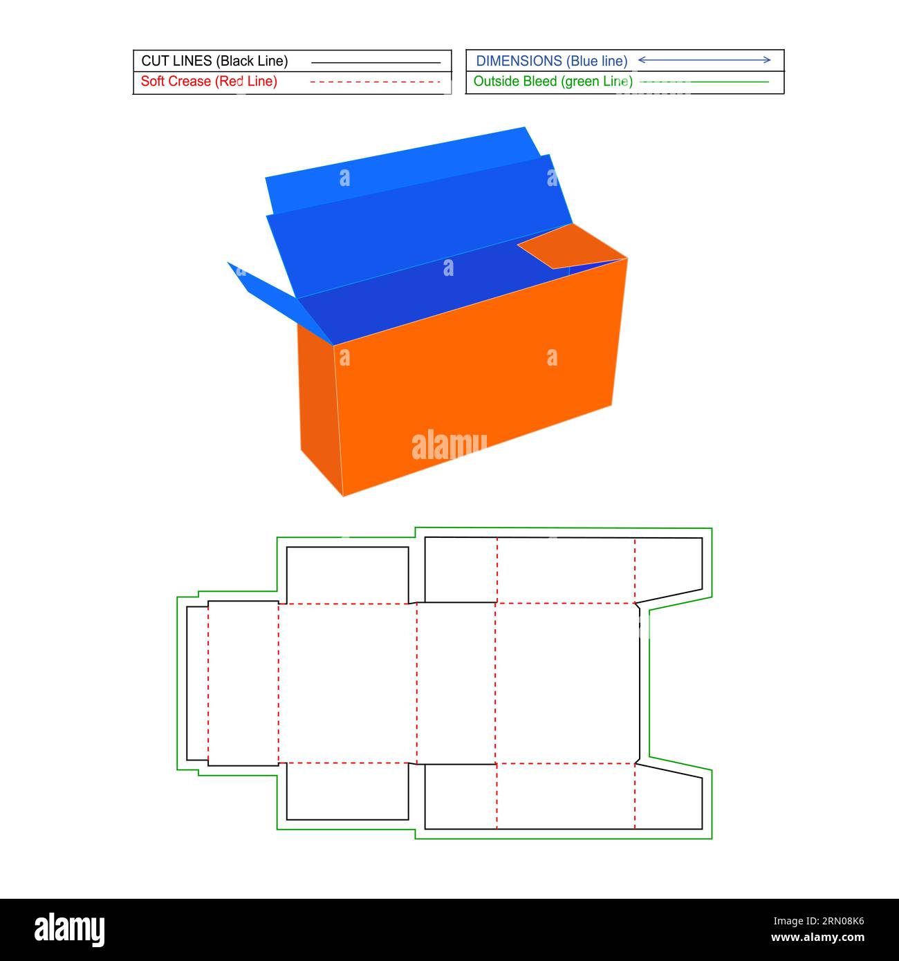 Corrugated folding box and Cardboard shipping box, Die line template and 3D render with ...