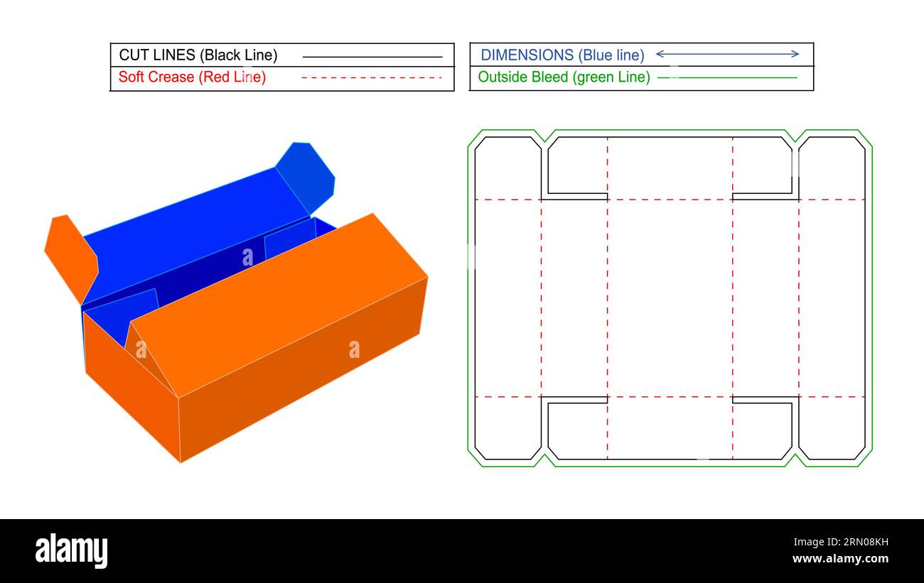 Corrugated standard double tuck box die line and 3d vector, without ...