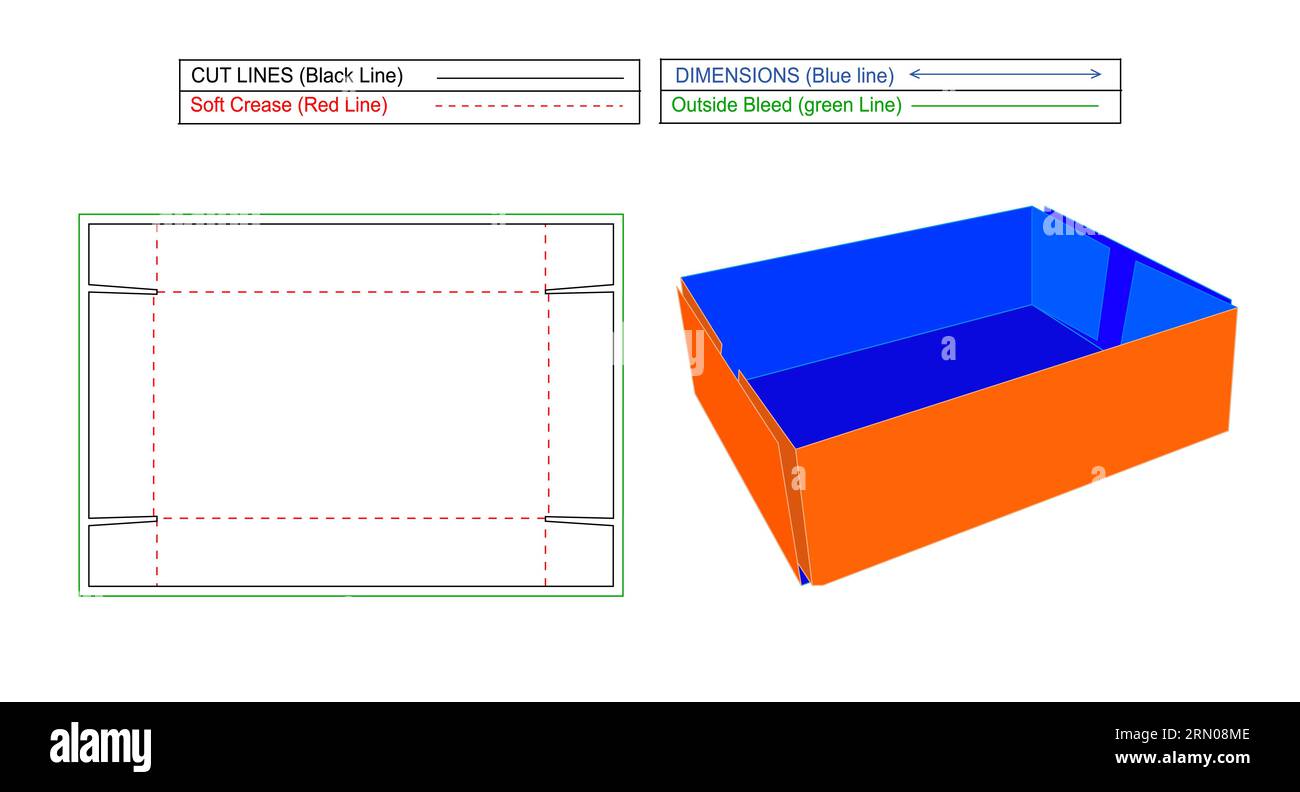 Corrugated Cardboard tray box, Glued type standard box Die line ...