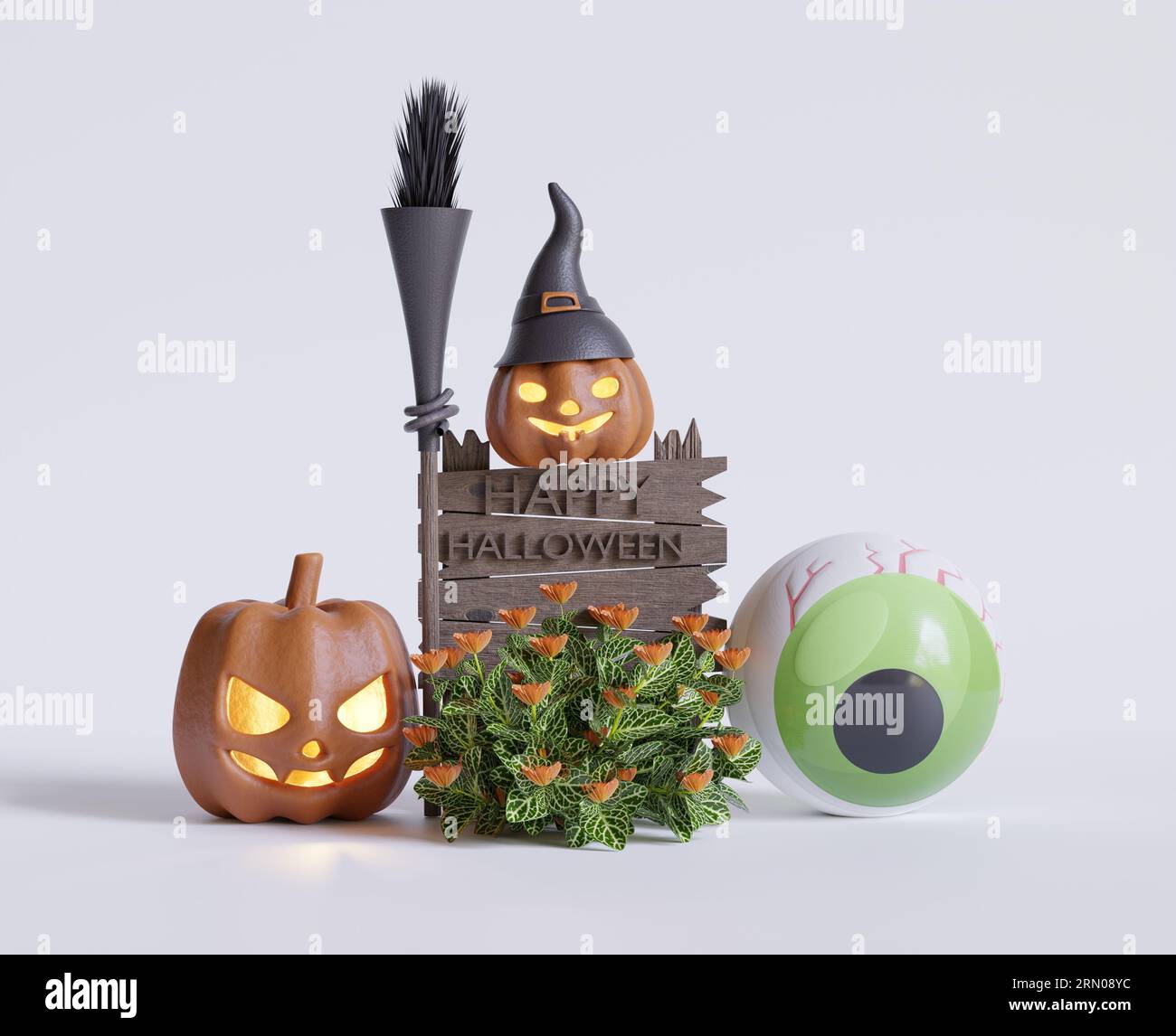 Happy Halloween with a pumkin 3d rendering white background color Stock ...