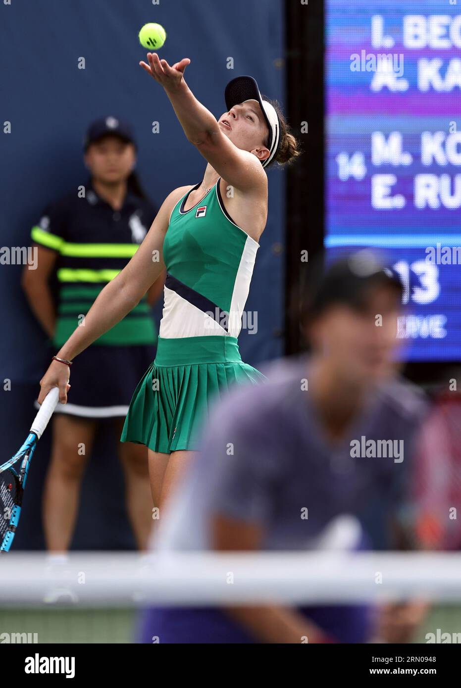 Marta Kostyuk and Elena-Gabriela Ruse in action during a women's ...