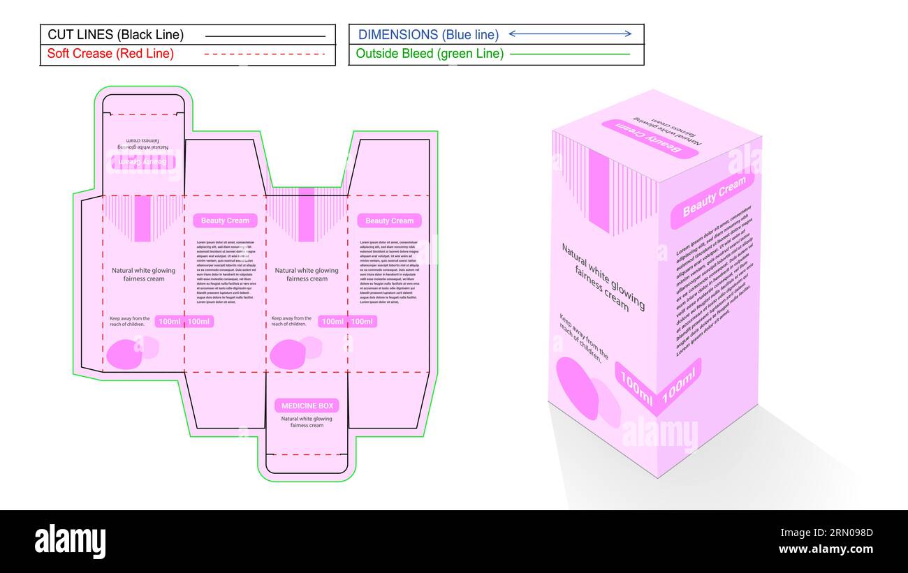 Beauty cream reverse tuck end print ready packaging box design with perfect die line and 3D box ...