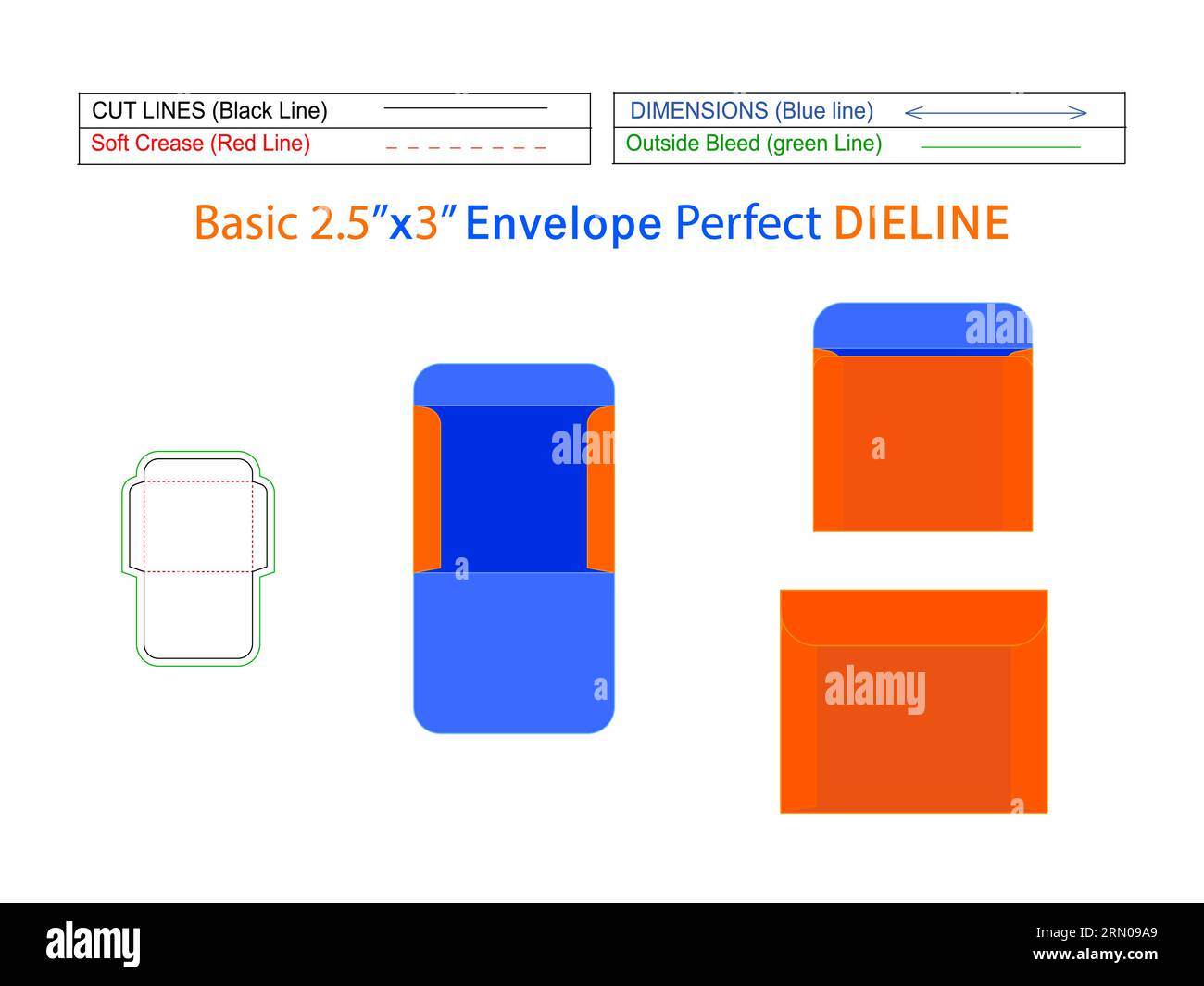 Basic envelope 2.5x3 inch die line template and 3D envelope editable easily resizeable Stock ...