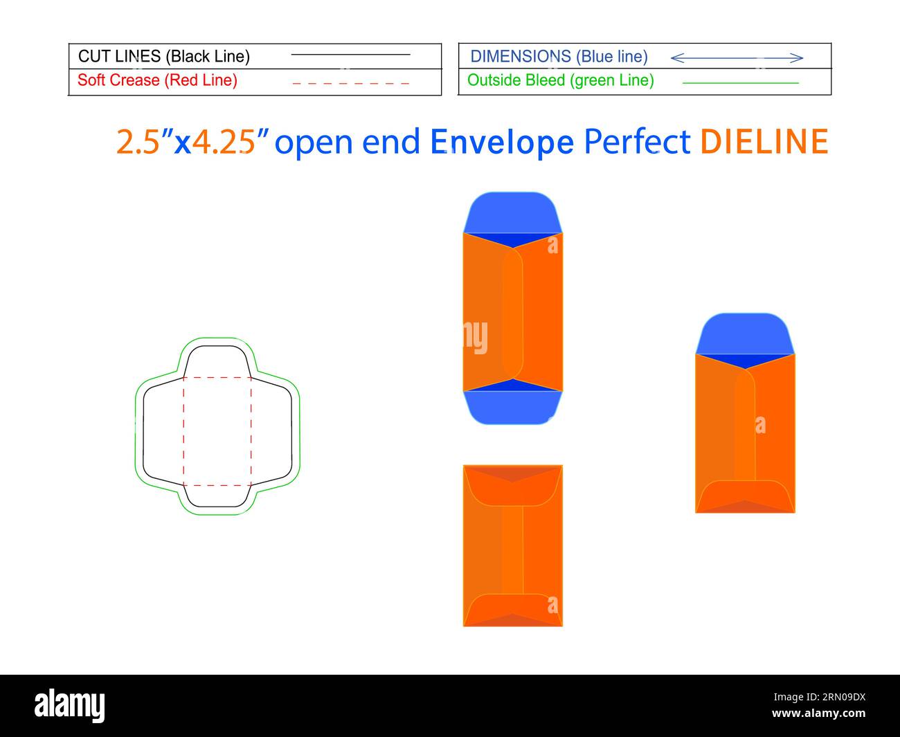 2.5x4.25 inch Open end envelope or Catalogue envelope die line template ...