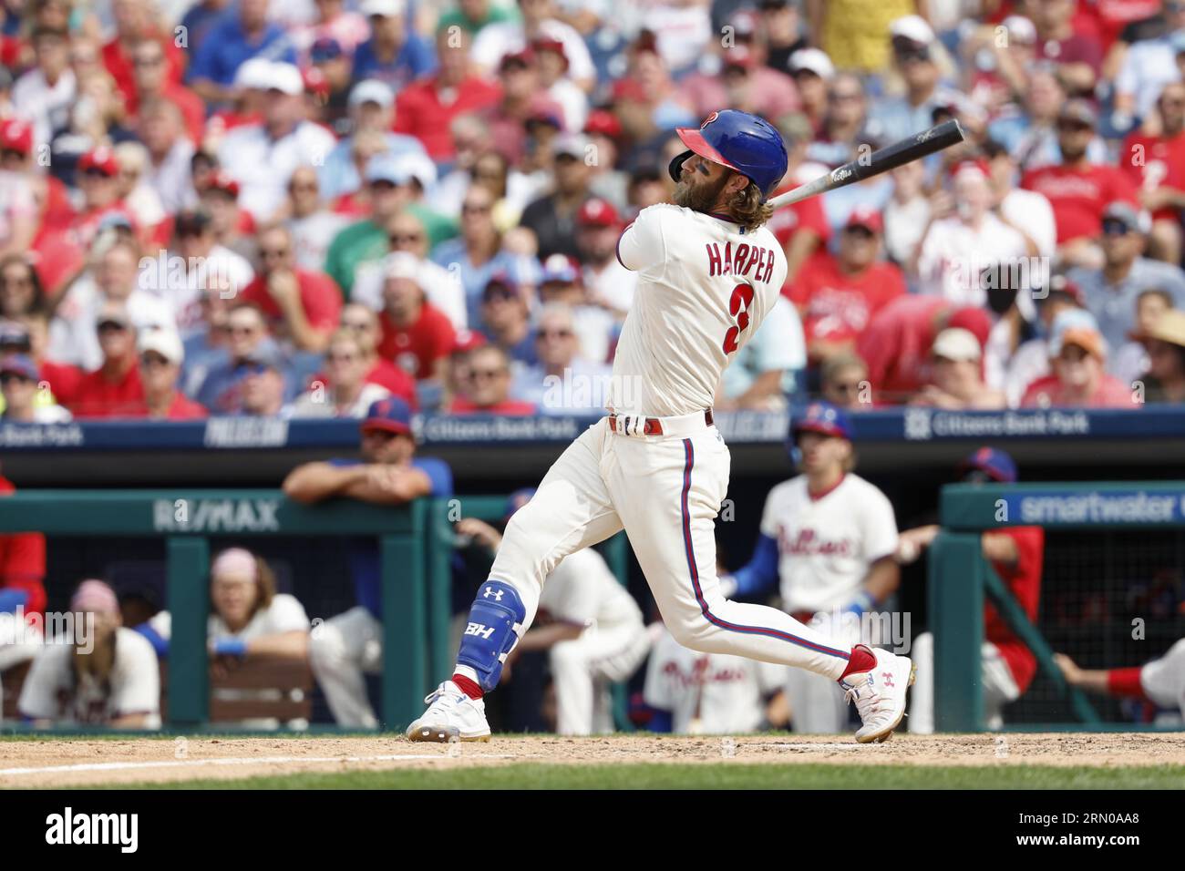 Bryce Harper of the Philadelphia Phillies hits his 300th career home run during the eighth ...