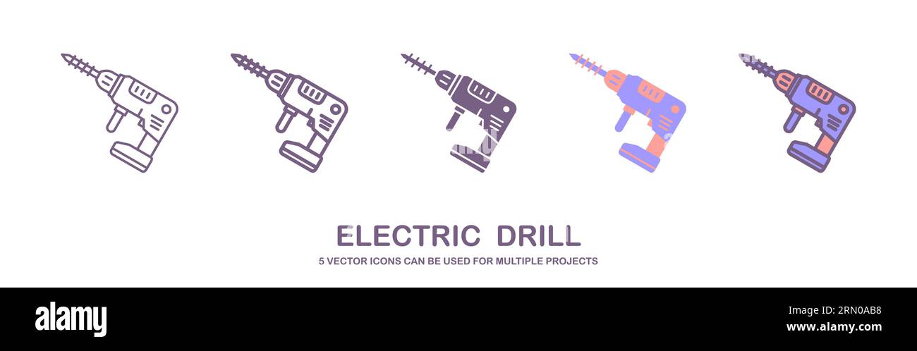 Screwdriver, power drill line icon, electric drill icon, outline vector sign, linear pictogram ...