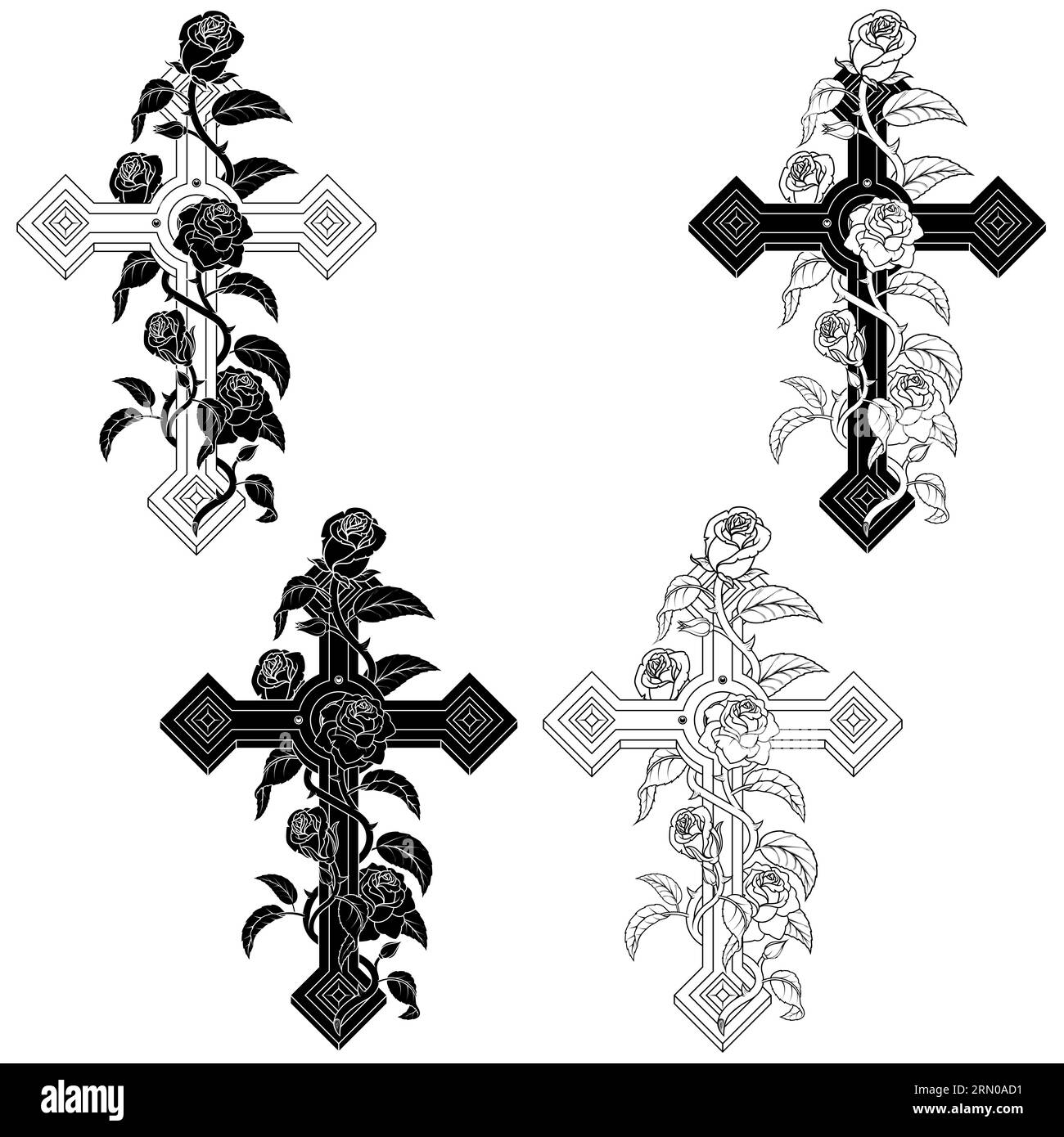 Vector design of Christian cross surrounded by roses, symbol of the ...