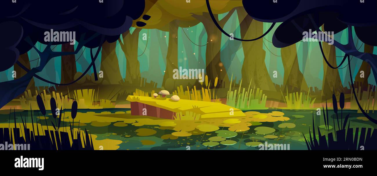 Jungle forest landscape with swamp for game background. Fantasy ...